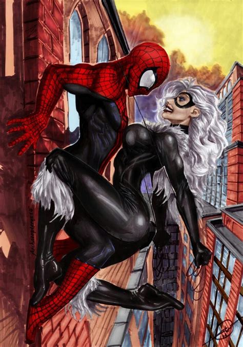Spiderman And The Black Cat Comic Art Superheros Villians