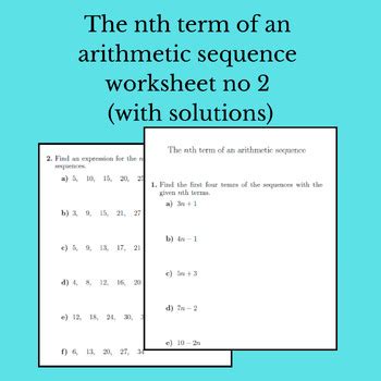 The Nth Term Of An Arithmetic Sequence Worksheet No With Solutions