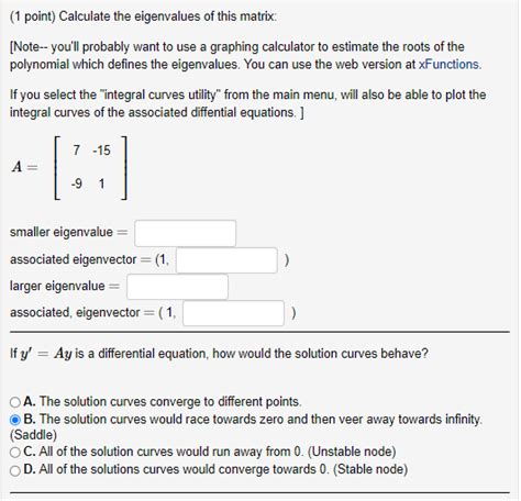 solved 1 point calculate the eigenvalues of this matrix