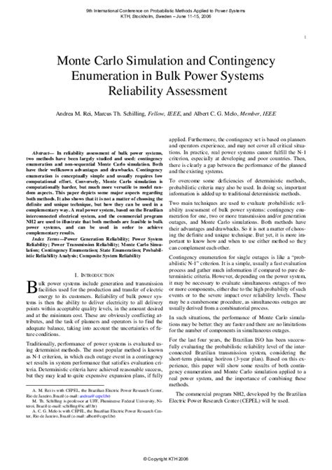 pdf monte carlo simulation and contingency enumeration in bulk power systems reliability