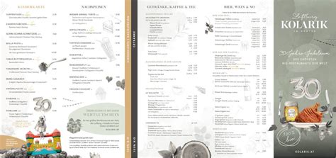 Speisekarte von Luftburg Kolarik im Prater das größte Bio Restaurant