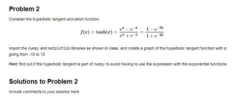 solved problem 2 consider the hyperbolic tangent activation