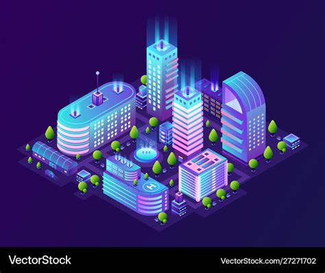 Isometric Smart City Futuristic D Buildings In Vector Image