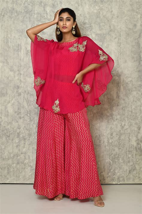 Buy Pink Bamber Silk And Organza Print Chevron Floral Zardozi Patch