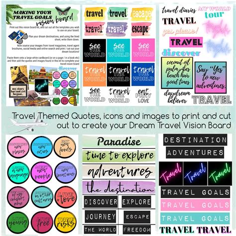 Travel Goals Vision Board Kit Printable Vision Board Quotes Etsy Canada