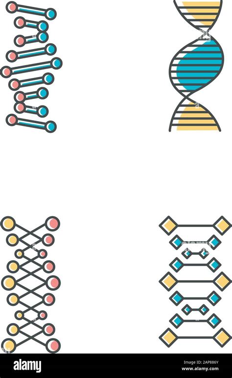 Dna Chains Color Icons Set Deoxyribonucleic Nucleic Acid Helix