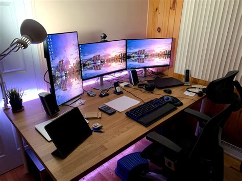 Triple Monitor Desk Setup In 2022 Desk Setup Gaming Room Setup Home