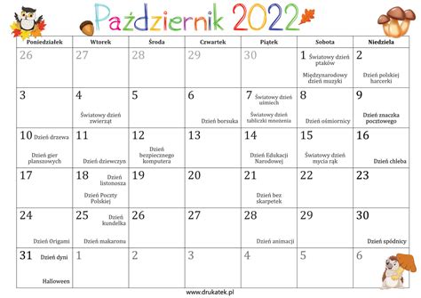 Październik kalendarz do druku Święta Nietypowe Drukatek pl