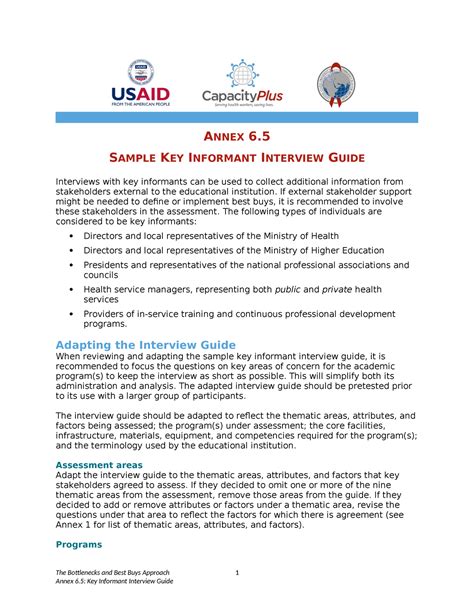 Annex 6 5 Sample Key Informant Interview Guide 0 ANNEX 6 SAMPLE KEY