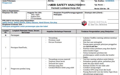 Job Safety Analysis Pengecoran Sipilpedia