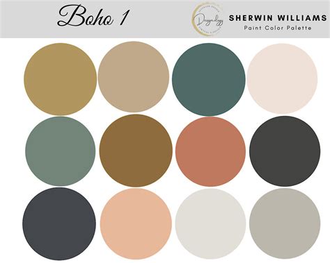 Boho 1 Paint Color Scheme Premade Paint Palette Sherwin Williams