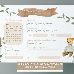 Jeu Prédictions Carton Prédiction Shower De Bébé En Français Etsy