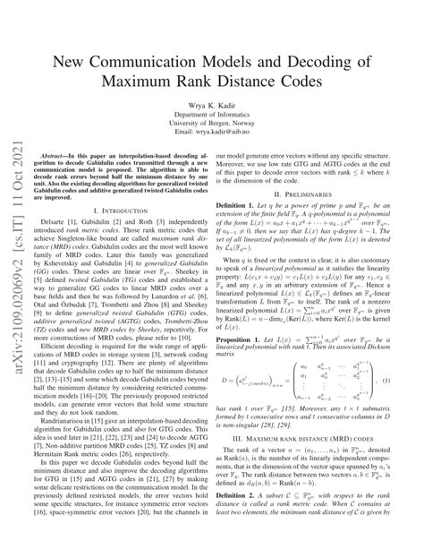 pdf new communication models and decoding of maximum rank distance codes
