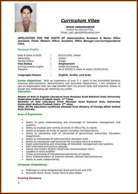 Templates For Curriculum Vitae Word Template 1 Resume Examples