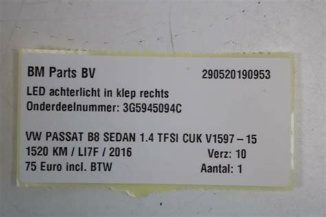 LED Achterlicht In Klep Rechts VW Passat B8 Sedan 3G5945094C