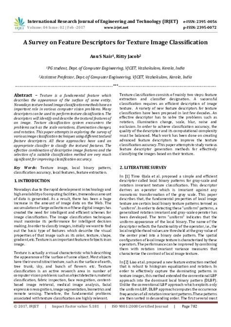 pdf a survey on feature descriptors for texture image classification irjet journal