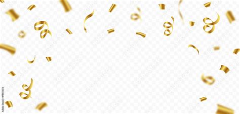 Golden Confetti And Ribbon Falling Isolated On Dark Background