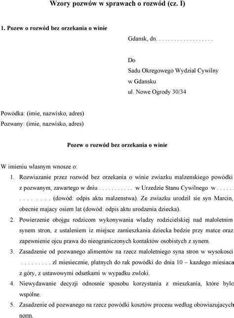 Wzory pozwów w sprawach o rozwód cz I PDF Free Download