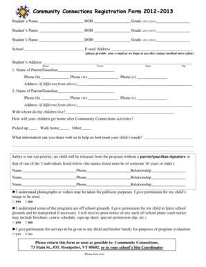 Fillable Online Community Connections Registration Form 2012 2013 Fax