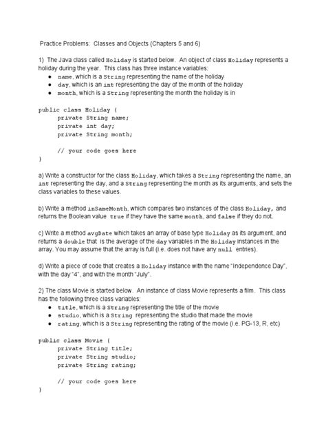 classes and objects practice pdf method computer programming variable computer science