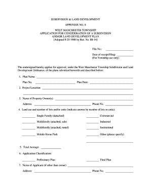 Fillable Online SUBDIVISION LAND DEVELOPMENT Fax Email Print PdfFiller