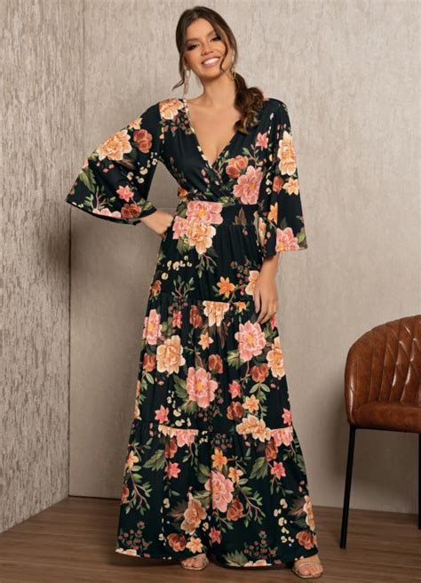 Vestido Longo Floral Laranja Quintess