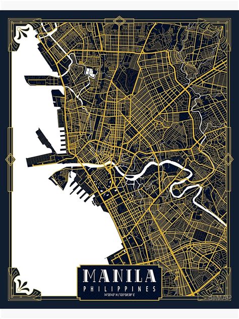 Manila City Map Of The Philippines Gold Art Deco Poster By Demap