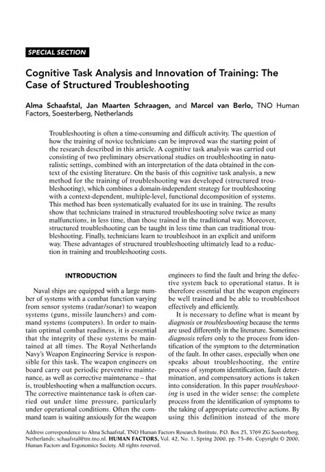 pdf cognitive task analysis and innovation of training the case of structured troubleshooting