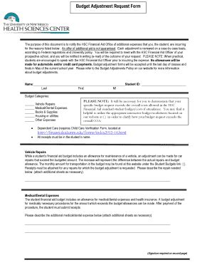 Fillable Online Hsc Unm Budget Adjustment Request Form University Of