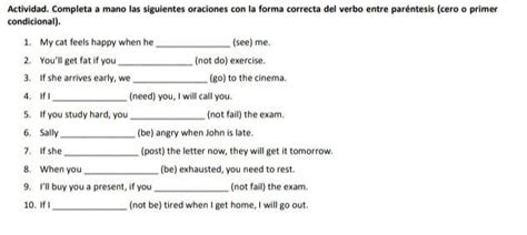 Actividad Completa Las Siguientes Oraciones Con La Forma Correcta Del