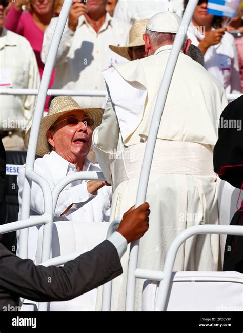 Cuba S President Raul Castro Greets Pope Francis As He Arrives At The