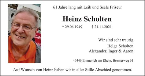 Traueranzeigen Von Heinz Scholten Trauer In NRW De