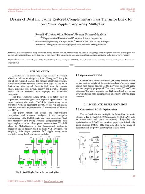design of dual and swing restored complementary pass transistor logic for low power ripple carry