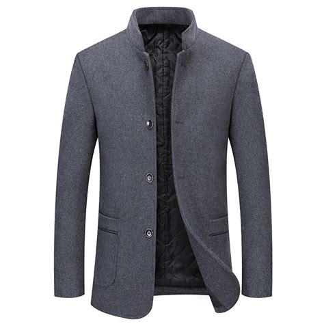 Casaco De L Preto Monocrom Tico Masculino Single Breasted Jaqueta Longa