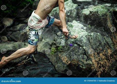 Athletic Man Rock Jumping In Nature Stock Image Image Of Caucasian