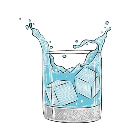 Premium Vector Vector Engraved Style Glass Of Water With Ice Cubes
