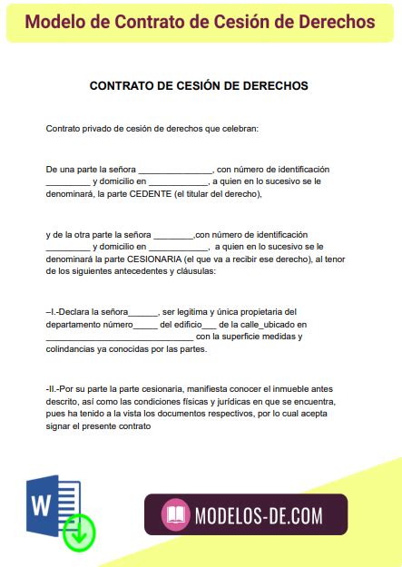Modelo de Contrato de cesión de Derechos en Word Gratis