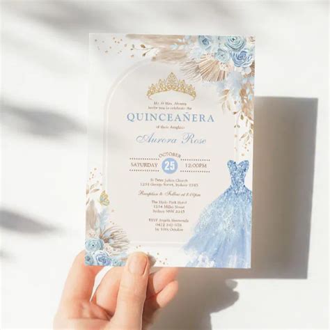 Baby Blue Boho Floral Quinceañera 15th Birthday In Invitation Zazzle