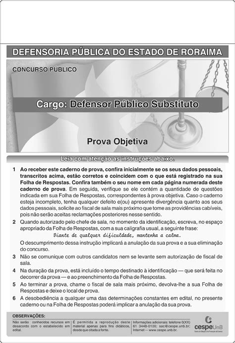 Prova Defensoria P Blica Do Estado De Roraima Cebraspe Para