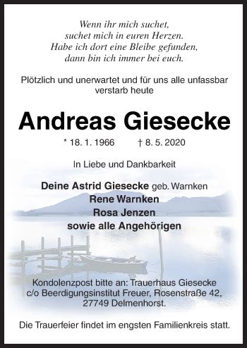 Traueranzeigen Von Andreas Giesecke Noz Trauerportal