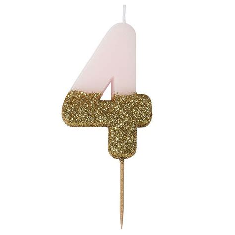 Glitter Number Candle Pink 4 Papier Party Number Candles Pink