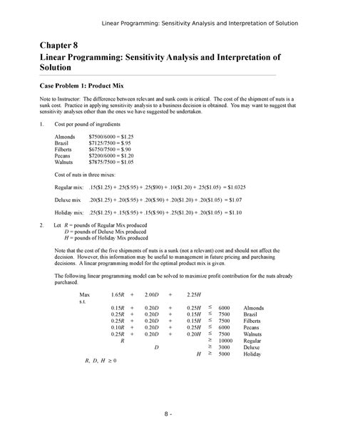 chapter 8 case solutions linear programming sensitivity analysis and interpretation of