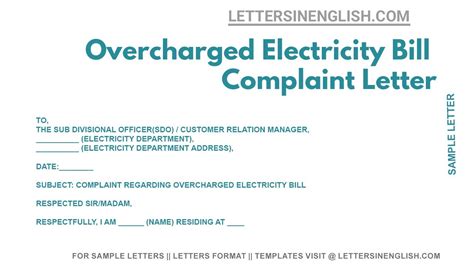 Overcharged Electricity Bill Complaint Letter Incorrectly Overcharged