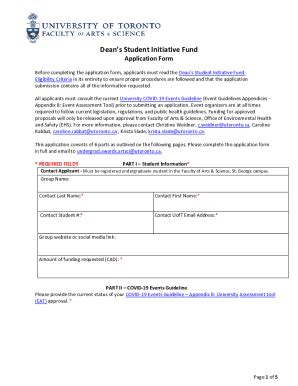 Fillable Online Deans Student Initiative Fund Application Form Deans
