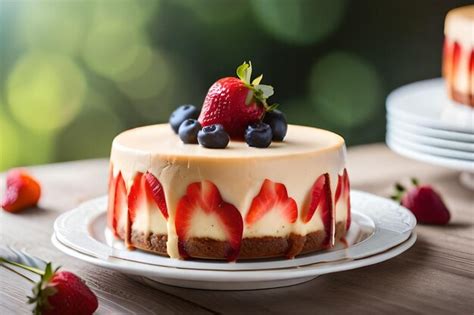 Un Cheesecake De Fresa Con Una Fresa Encima Foto Premium