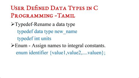 user defined data types in c programming in tamil youtube