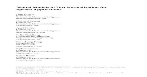 neural models of text normalization for speech applications · newspaper article but direct use
