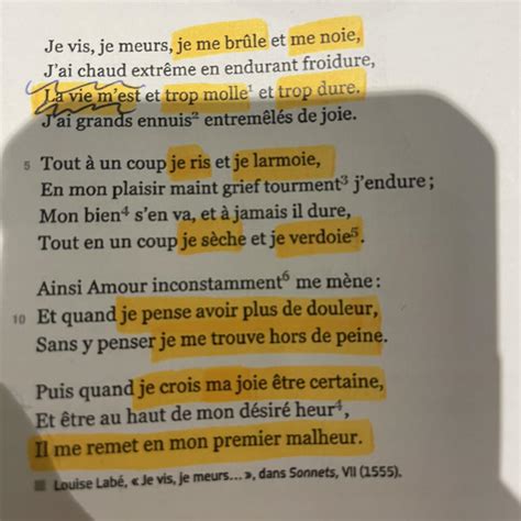 Poème je viens je meurs de Louise labe Pouvez me proposer un bilan pour