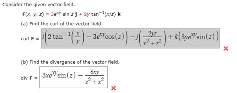 solved consider the given vector field f x y z 3exy