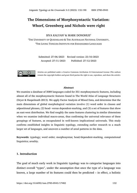 pdf the dimensions of morphosyntactic variation whorf greenberg and nichols were right